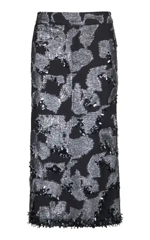 Johanna Ortiz Metallic Midi Skirt - Black