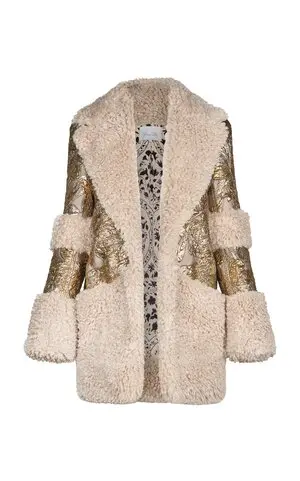 Johanna Ortiz Metallic Furry Jacket - Gold