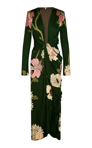 Johanna Ortiz Oasis Draped Midi Dress - Green
