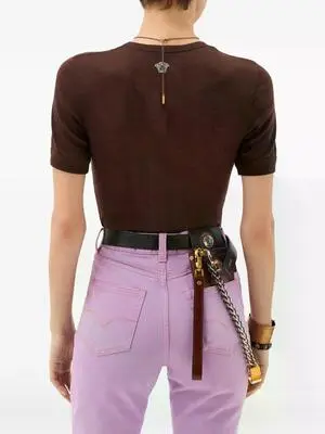 Versace Ribbed Knit T-shirt With Medusa Embroidery - Brown
