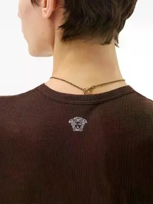 Versace Ribbed Knit T-shirt With Medusa Embroidery - Brown
