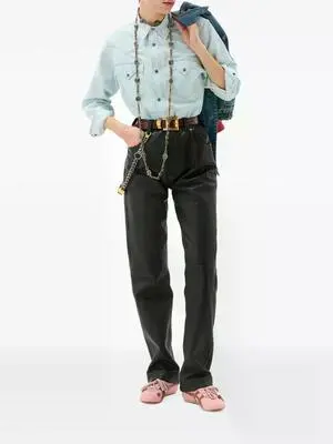 Versace Straight-leg Plongé Leather Trousers - Black