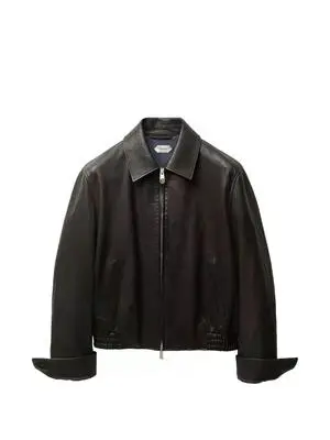 Versace Nappa Leather Blouson Jacket With Medusa Zip Puller - Brown