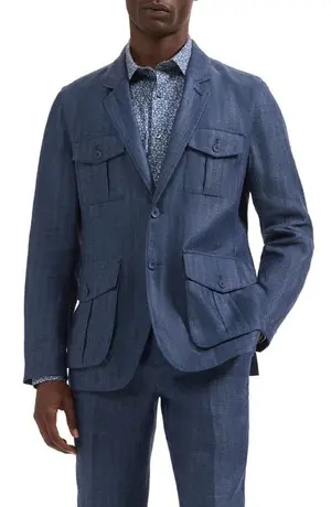 Bugatchi Linen Safari Jacket - Navy