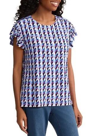 Jones New York Houndstooth Flutter Sleeve Top