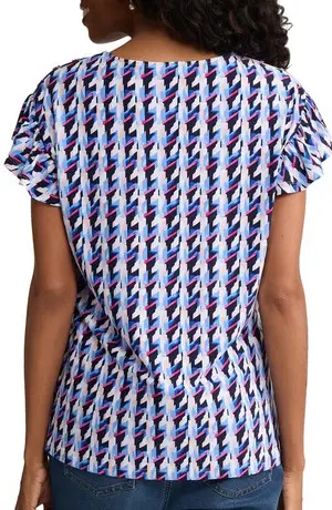 Jones New York Houndstooth Flutter Sleeve Top