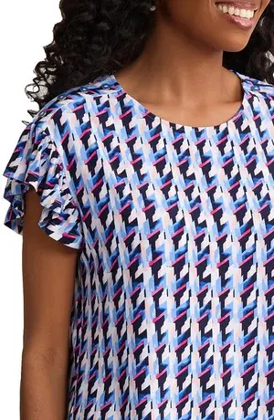 Jones New York Houndstooth Flutter Sleeve Top
