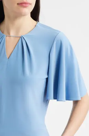 Anne Klein Pleat Neck Bell Sleeve Top - Lagoon