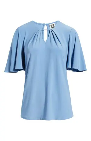 Anne Klein Pleat Neck Bell Sleeve Top - Lagoon