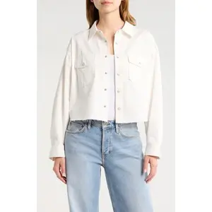 RE/DONE Camper Raw Hem Crop Snap-up Twill Shirt - Blanco
