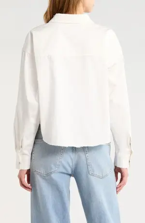 RE/DONE Camper Raw Hem Crop Snap-up Twill Shirt - Blanco