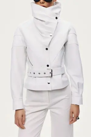 NOCTURNE High-neck Belted Leather Jacket