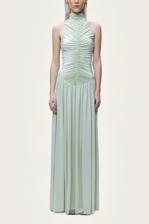 NOCTURNE Ruched High-Neck Maxi Dress Mint Green