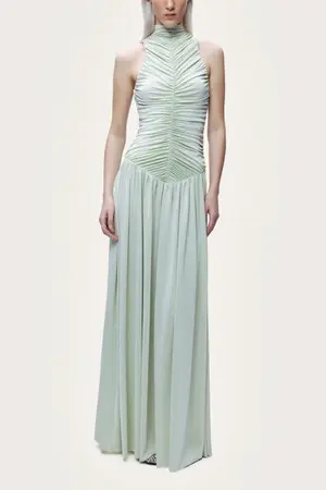 NOCTURNE Ruched High-neck Maxi Dress - Mint Green