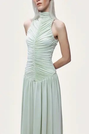 NOCTURNE Ruched High-neck Maxi Dress - Mint Green