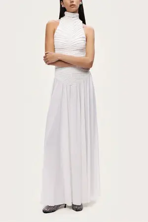 NOCTURNE Ruched High-neck Maxi Dress - White