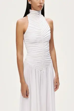 NOCTURNE Ruched High-neck Maxi Dress - White