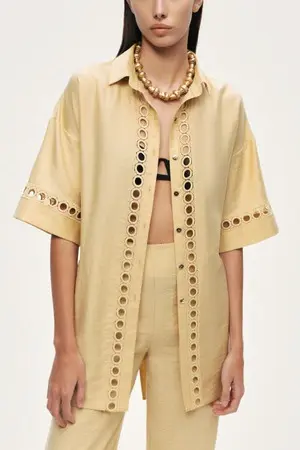 NOCTURNE Belted Eyelet Detail Short-sleeve Jacket