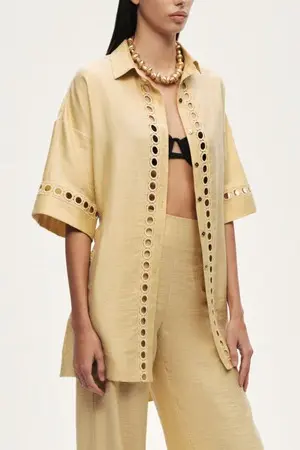 NOCTURNE Belted Eyelet Detail Short-sleeve Jacket