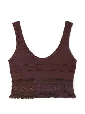 Sandro Lace Trimmed Pointelle Knit Crop Top - Brown