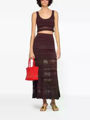 Sandro Lace Trimmed Pointelle Knit Crop Top - Brown