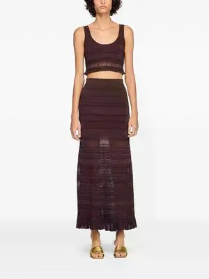 Sandro Lace Trimmed Pointelle Knit Crop Top - Brown