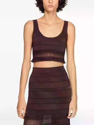 Sandro Lace Trimmed Pointelle Knit Crop Top - Brown