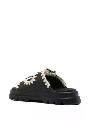 Mou Buckle-strap Crochet-detail Sandals - Black