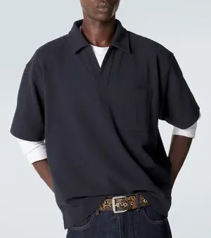 FRAME Textured Cotton-blend Polo Shirt