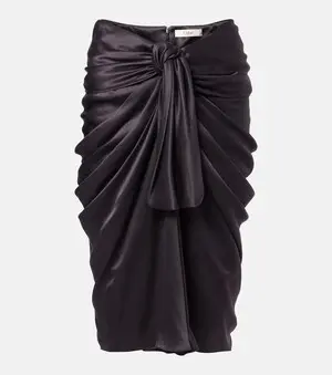 Chloé Gathered Silk Satin Midi Skirt