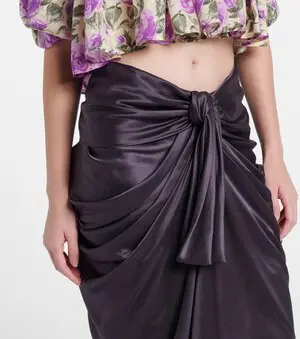 Chloé Gathered Silk Satin Midi Skirt
