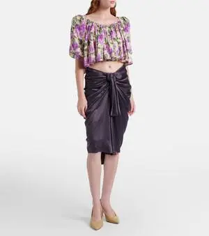 Chloé Gathered Silk Satin Midi Skirt