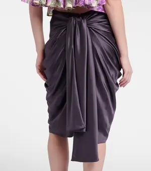 Chloé Gathered Silk Satin Midi Skirt