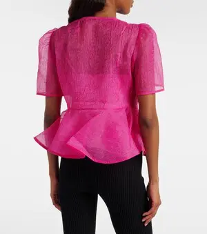 GANNI Organza Peplum Top - Pink