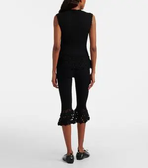 GANNI Crochet-trimmed Ribbed Cotton-blend Capri Pants