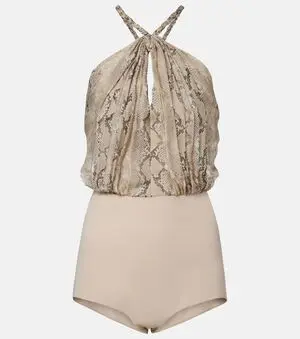 Elie Saab Snake-print Silk Chiffon Halterneck Maxi Dress - Beige