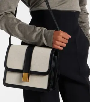 Khaite Blake Leather-trimmed Canvas Crossbody Bag - Beige