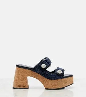 JIMMY CHOO Fayence Raffia-effect Platform Sandals