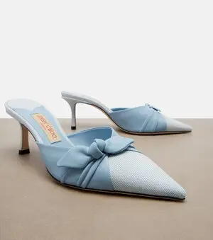JIMMY CHOO Livi Leather And Canvas Mules - Blue