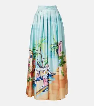 LEO LIN Printed Satin Maxi Skirt