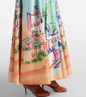 LEO LIN Printed Satin Maxi Skirt