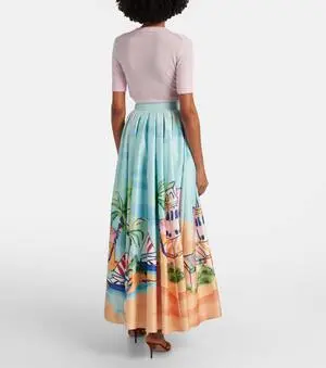 LEO LIN Printed Satin Maxi Skirt