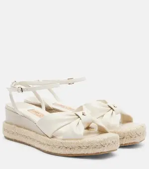 JIMMY CHOO Aella Leather Espadrille Wedge Sandals - White