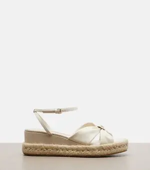 JIMMY CHOO Aella Leather Espadrille Wedge Sandals - White