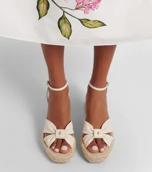 JIMMY CHOO Aella Leather Espadrille Wedge Sandals - White