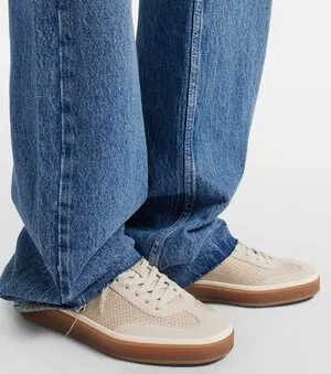 Loro Piana Tennis Suede-trimmed Leather Sneakers