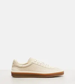 Loro Piana Tennis Suede-trimmed Leather Sneakers