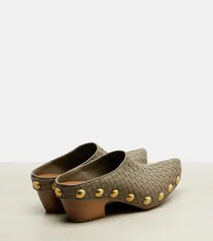 Bottega Veneta Gondola Intrecciato Studded Clogs - Green