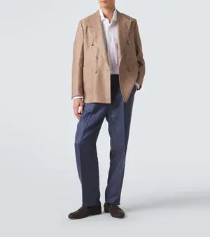 Rubinacci Herringbone Linen And Wool Blazer - Beige