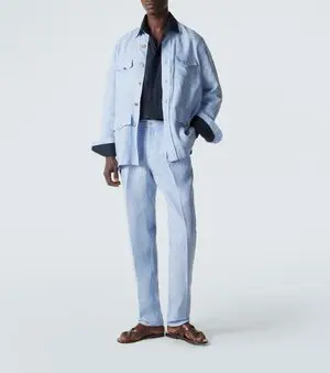 Rubinacci Linen Field Jacket - Blue